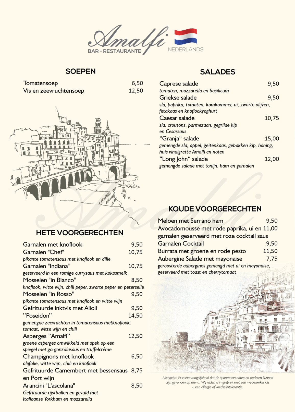 Restaurant Amalfi | MENU NEDERLANDS