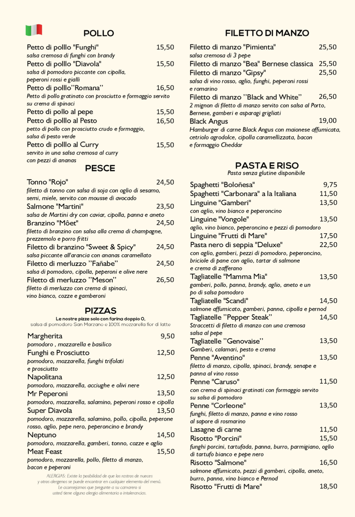 Restaurant Amalfi | MENU ITALIANO