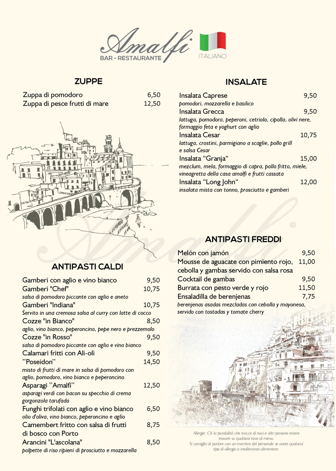 Restaurant Amalfi | MENU ITALIANO