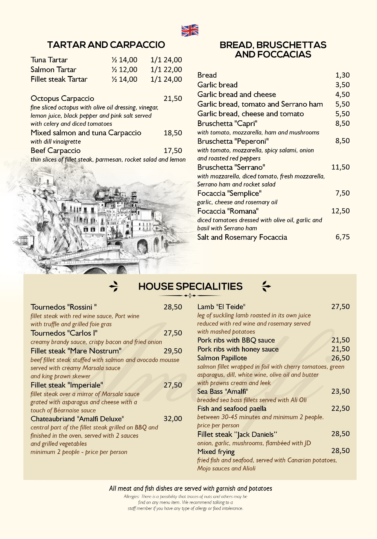 Restaurant Amalfi | MENU ENGLISH