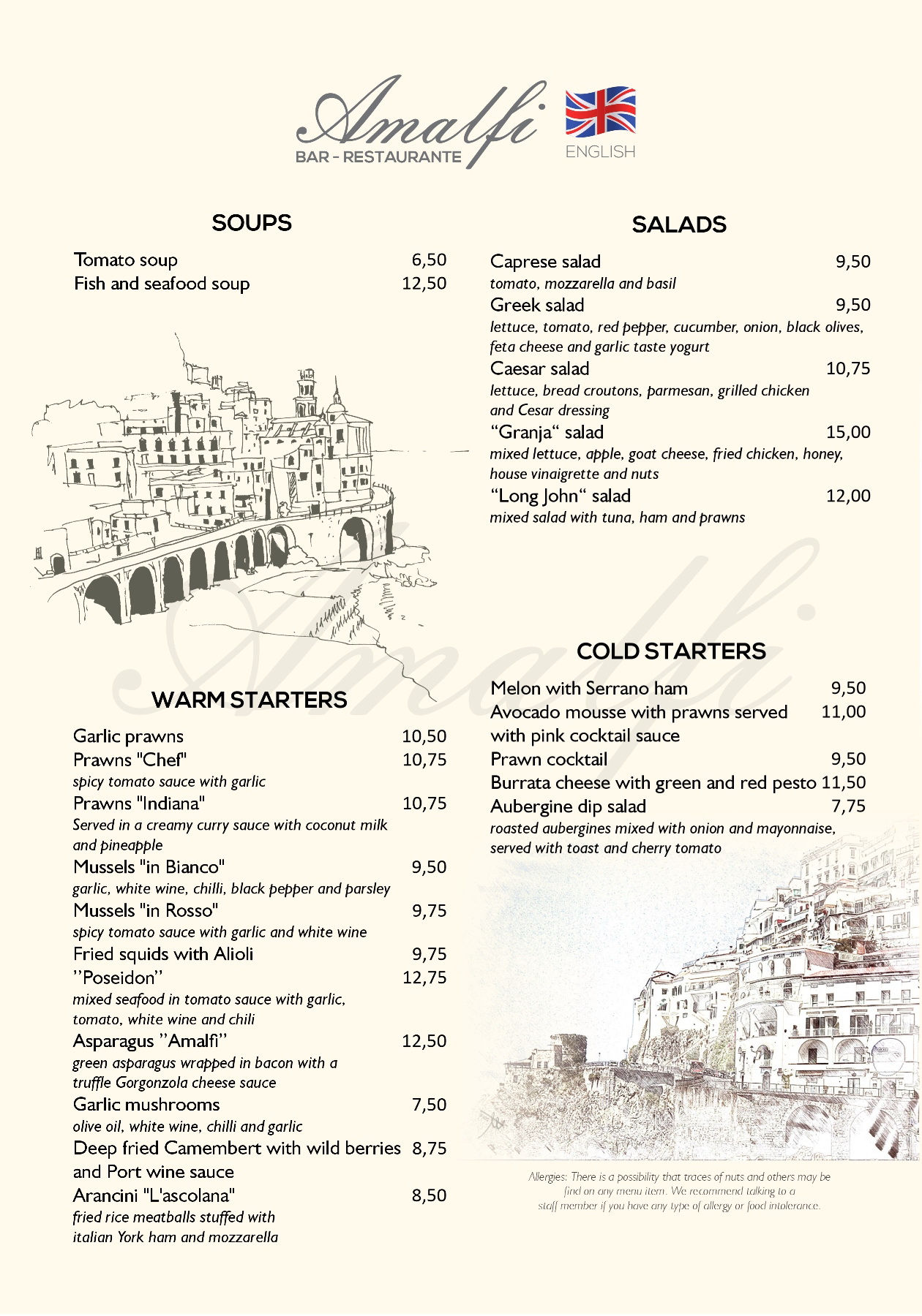 Restaurant Amalfi | MENU ENGLISH