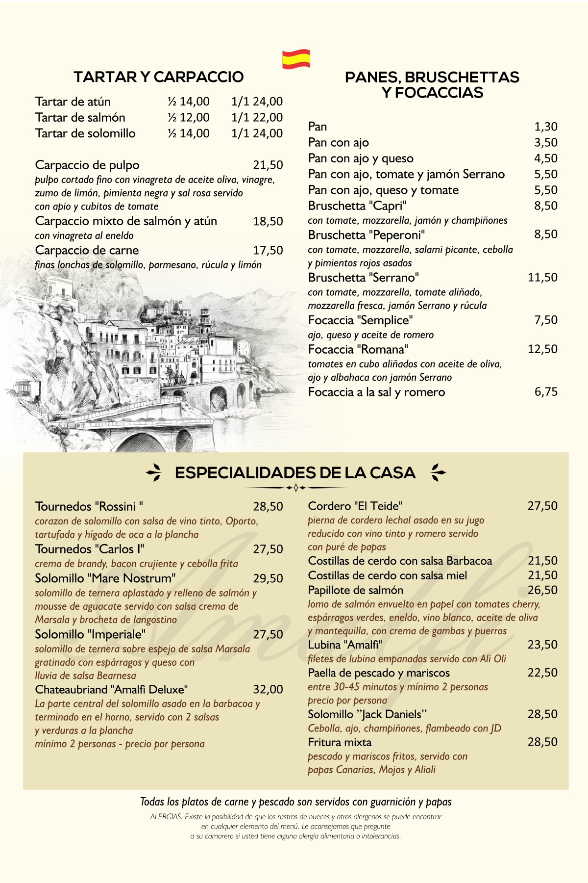 Restaurant Amalfi | MENU Espanol