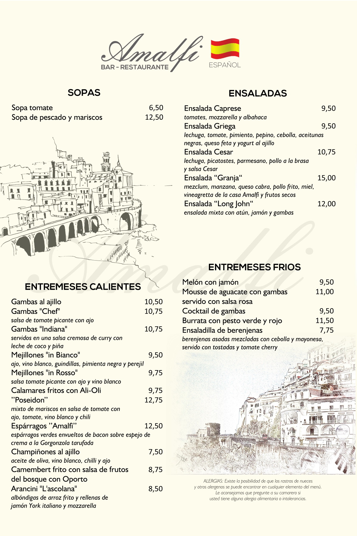 Restaurant Amalfi | MENU Espanol