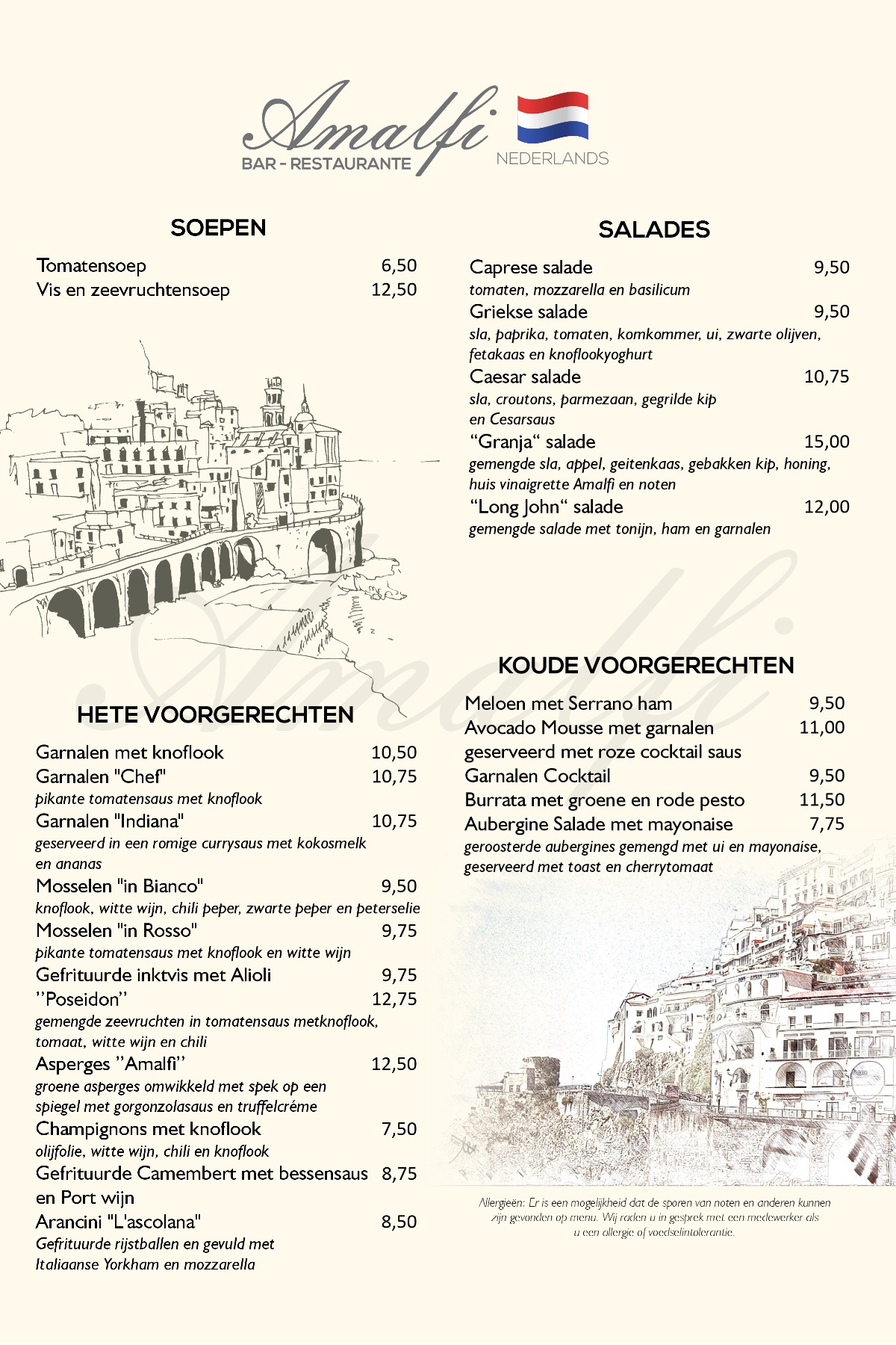 Restaurant Amalfi | MENU NEDERLANDS