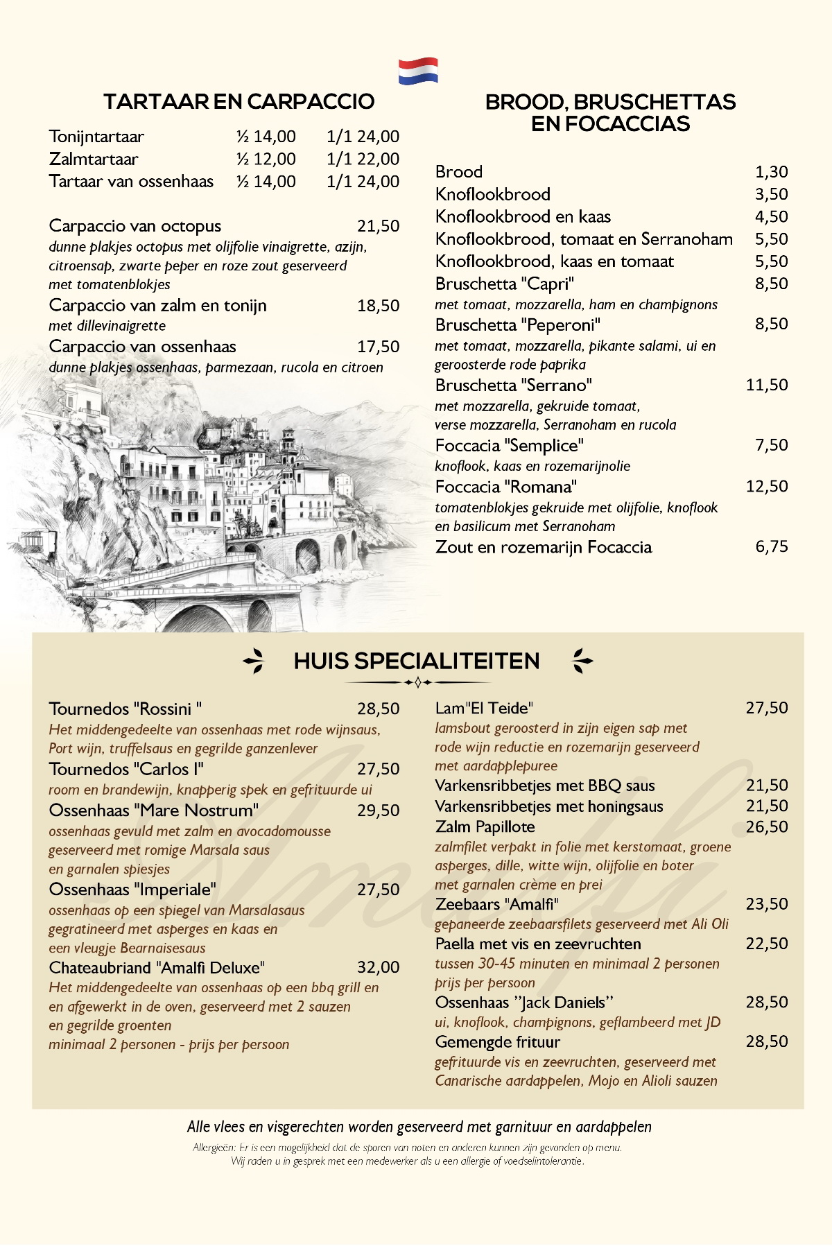 Restaurant Amalfi | MENU NEDERLANDS