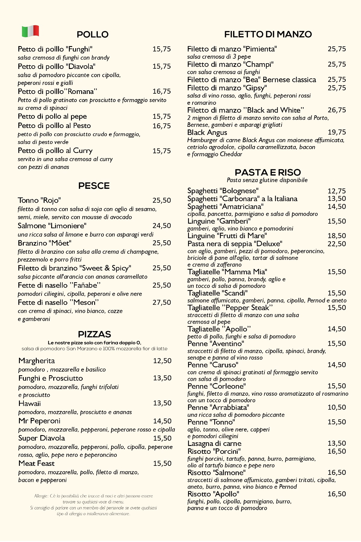 Restaurant Amalfi | MENU ITALIANO